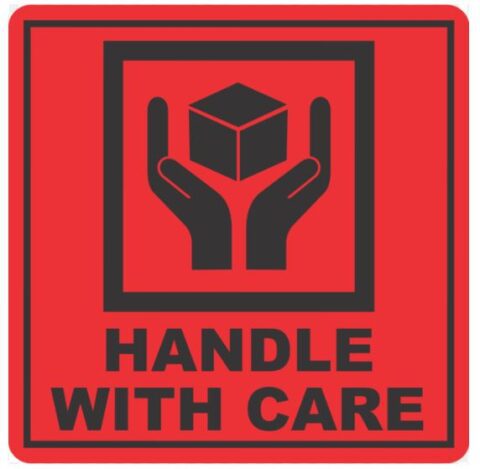 Handle with Care Labels (500/roll) 10cmx10cm - DGM